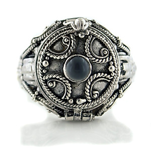 Medieval Ringed Cross Poison Locket Sterling Silver and Grey Moonstone Ring Size 10(Sizes 6,7,8,9,10)