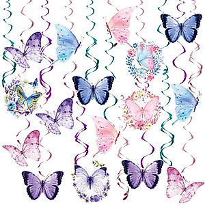 JUNEBRUSHS 46Pcs No Installation Hanging Butterfly Decorations Butterfly Birthday Decorations Spring Summer Themed Swirls Garland for Girl Birthday Wedding Party Baby Shower Garden Party