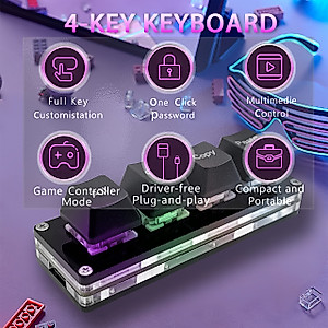 BTXETUEL Mini 4-Key Select-All Cut Copy Paste Macro Pad Ctrl A X C V Shortcut One Handed Keyboard RGB Gaming Mechanical Keyboard OSU Keypad Programmable Keyboard for Working and Gaming. (Black)