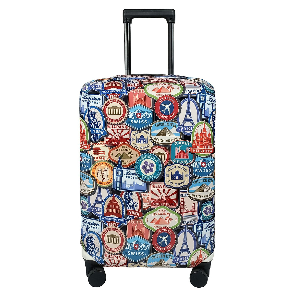 Explore Land Travel Luggage Cover Suitcase Protector Fits 31-32 Inch Case (Landmark Sticker, XL)