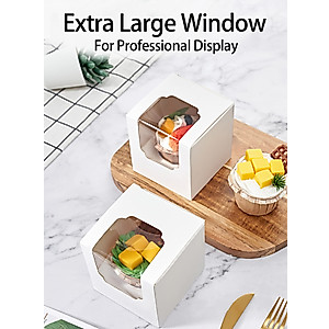 Happyhiram Cupcake Boxes 50 Pcs White Individual Cupcake Box, Single Cupcake Containers Cardboard Holders with Inserts and Window for Muffins Cocoa Bombs Packaging Togo Boxes for Birthdays Showers Party Favors Packing