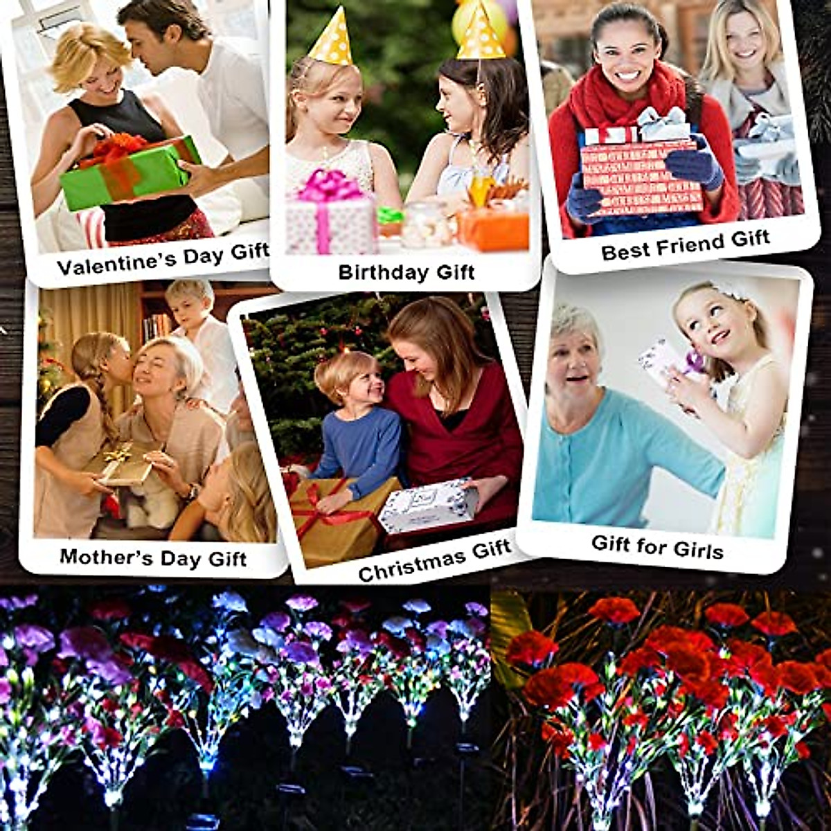 BeHiller Carnations Solar Flower Light Outdoor Decor,42Red Flowers Gifts for Grandma,Birthday,Mom Gifts Garden Pathway Lights,Unique Gifts Solar Decorative Lights for Patio,Grave Cemetery Yard-2Pack