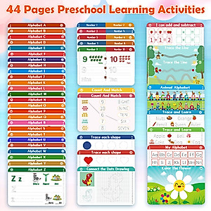 Uneedity Preschool Learning Activities Tracing Books for Kids Age 3-5,44 Pages Toddlers Handwriting Practice Book,Number Letter Tracing Books Learn Shapes Workbook Autism Montessori Educational Toy