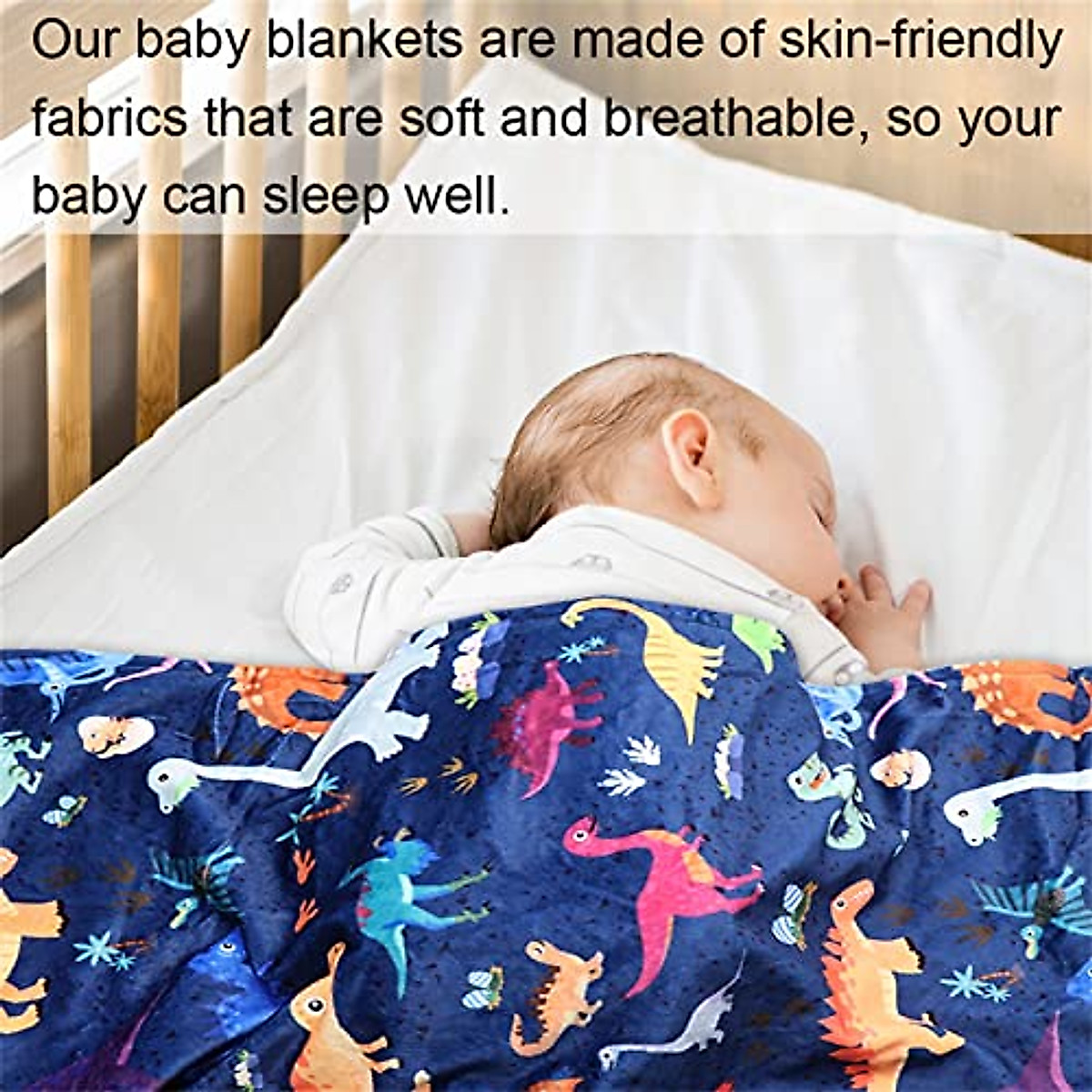 Hooyax Baby Blankets Super Soft Toddler Blanket with Blue Dinosaur Printed Infant Blanket with Dotted Backing 30 x 40 Inch