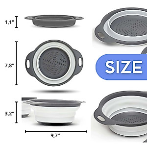 Round Silicone White Colander Collapsible – Foldable White Kitchen Strainer Small Collapsible Colander with Plastic Handles for Draining Vegetable and Fruit Silicone Kitchen Strainer for Pasta