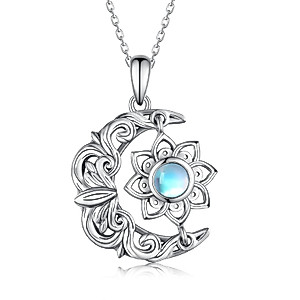 SCZKLAQ Lotus Necklace for Women 925 Sterling Silver Lotus Flower Necklace Moonstone Yoga Lotus Jewelry for Women Lotus Gifts