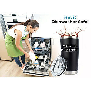 JENVIO Husband Gifts from Wife | My Wife is Perfect | Stainless Steel Travel Tumbler with 2 Lids 2 Straws Gift Box and Card | Funny Cup Happy For Mens From Anniversary Stuff Valentine's Day Gift