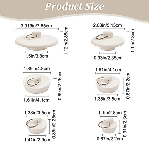 GORGECRAFT 6PCS Drain Stopper Tub Stopper Set Rubber Sink Stopper Drain Plug with Pull Ring for Bathtub Kitchen Bathroom and Laundry Sink Drain Cover Kit in 6 Different Sizes (White)
