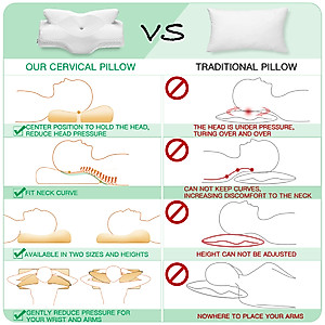 Elviros Cervical Memory Foam Pillow, Contour Pillows for Neck and Shoulder Pain, Ergonomic Orthopedic Sleeping Neck Contoured Support Pillow for Side Sleepers, Back and Stomach Sleepers