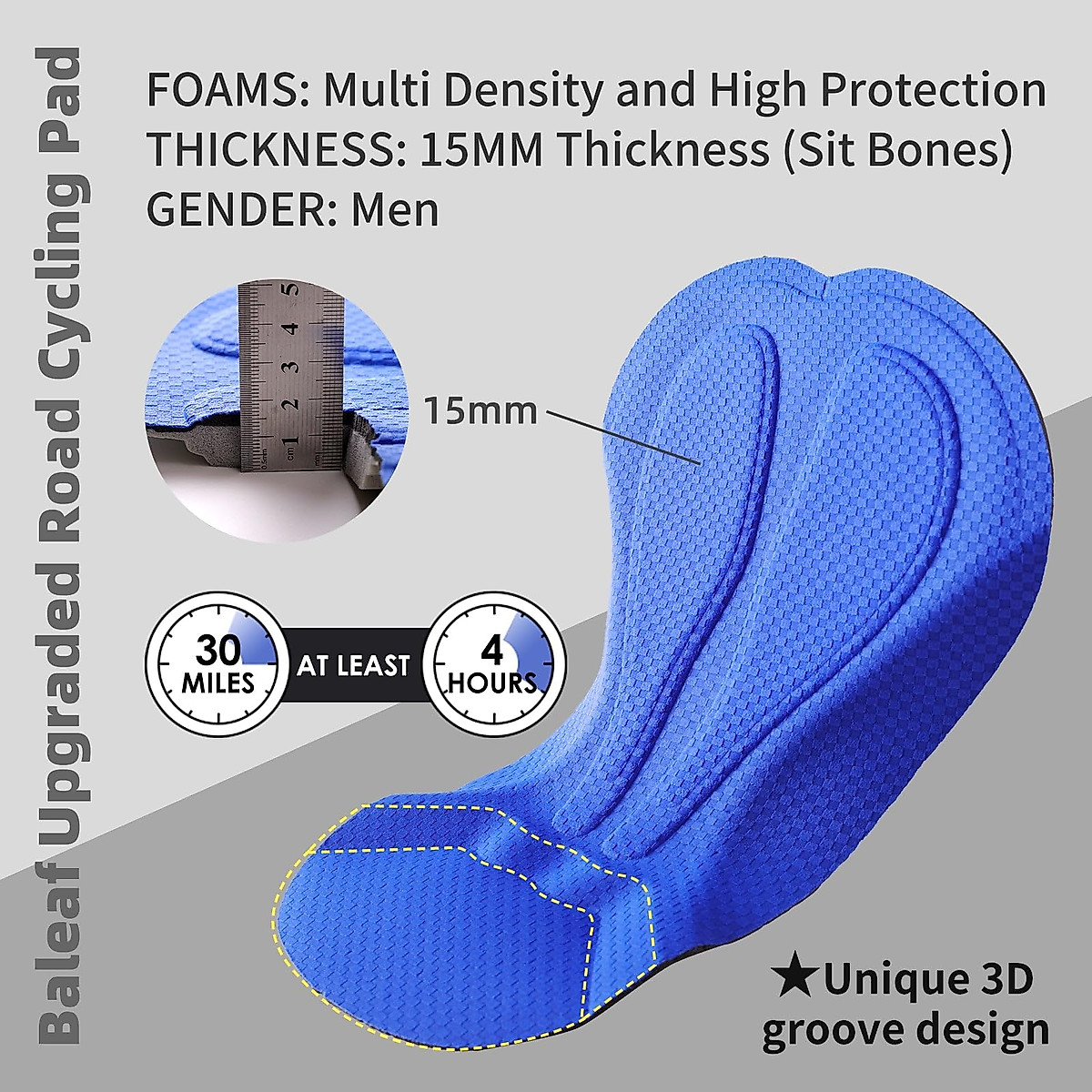 BALEAF Men's 4D Padded Bike Shorts Cycling Underwear with Padding Road Biking MTB Liner Shorts Bicycle Gear Grayish Green 3XL