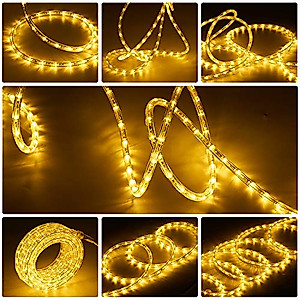 JINJUER LED Rope Lights, 50ft/15M Warm White Strip Lights with Clear PVC Jacket, Connectable and Flexible, Waterproof for Indoor Outdoor use, 110V Plugin Tape Lighting with High Brightness 450 LEDs