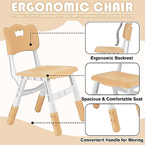 Kigley 6 Pack Height Adjustable Kids Chair Adjustable Table Chair Kid Chairs Age 2-6 Adjustable Height Toddler Seat Child Table Chair for Children Student School Family Daycare (Wood Color)