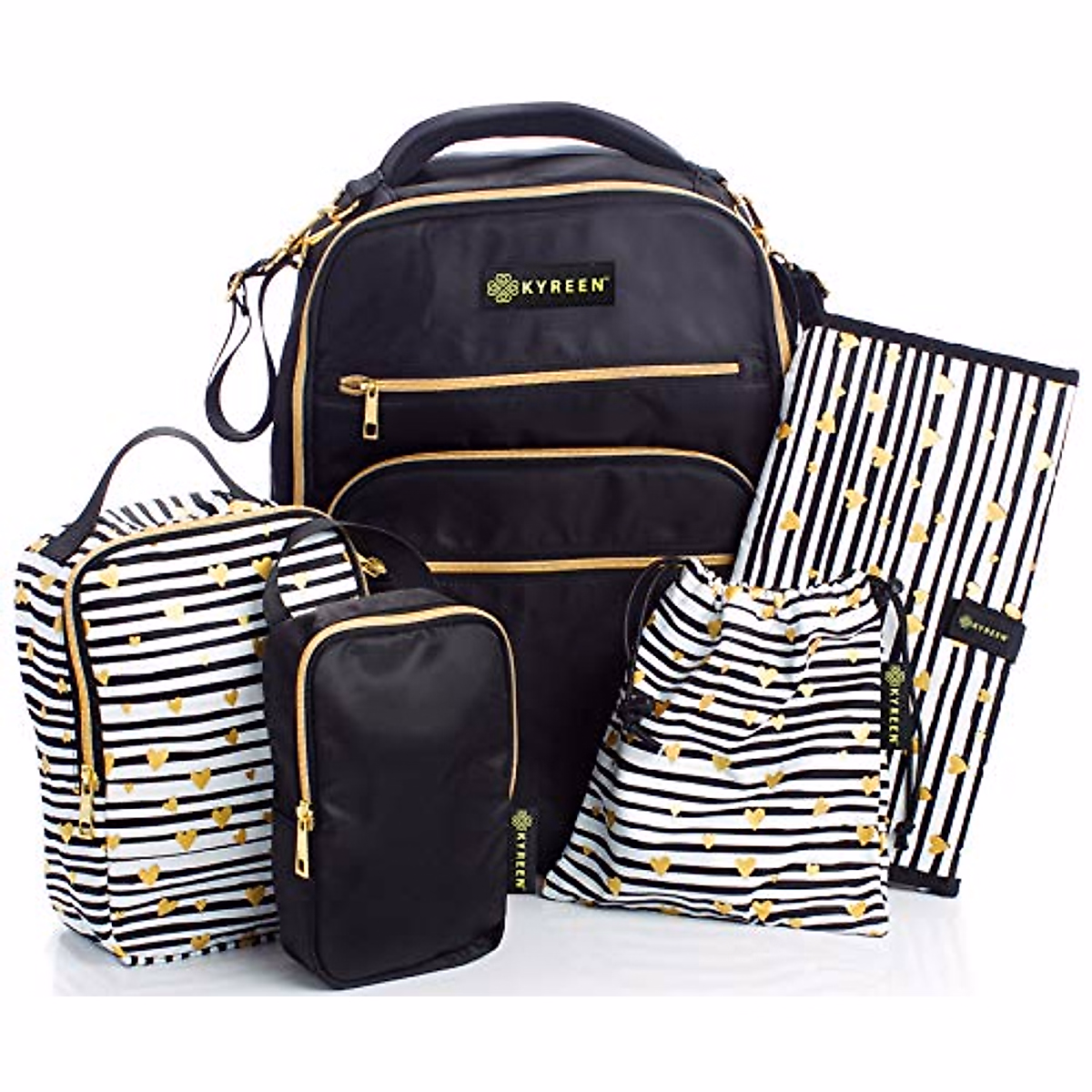 KYREEN Diaper Backpack Set Includes Backpack Straps, Baby Changing Pad, Small Organizing Pouches and a Bag Strap for Your Stroller - Thick Luggage Sleeve with Security Pouch for Travel