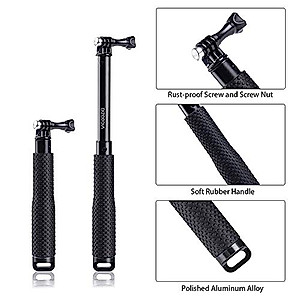 Vicdozia Camera Handle Grip Support Monopod Adjustable Pole Compatible with Go Pro Hero 8 7 6 5 4 3+ 3 Session AKASO SJCAM Xiaomi Yi DJI OSMO Action and More Sports Cameras