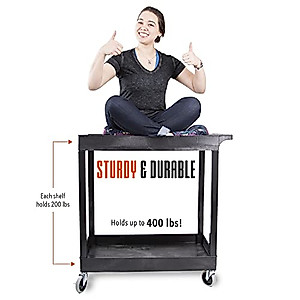 Stand Steady Original Tubstr 2 Shelf Utility Cart/Service Cart - Heavy Duty - Supports up to 400 lbs - Tub Carts w/Deep Shelves - Great for Warehouse, Garage, Cleaning and More! (32 x 18 / Black)