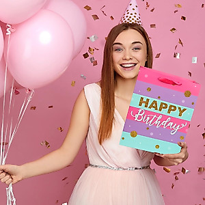 Dimetey 2 Pack 12.6" Large Gift Bag with Tissue Paper and Happy Birthday Card for Birthdays (Pink)