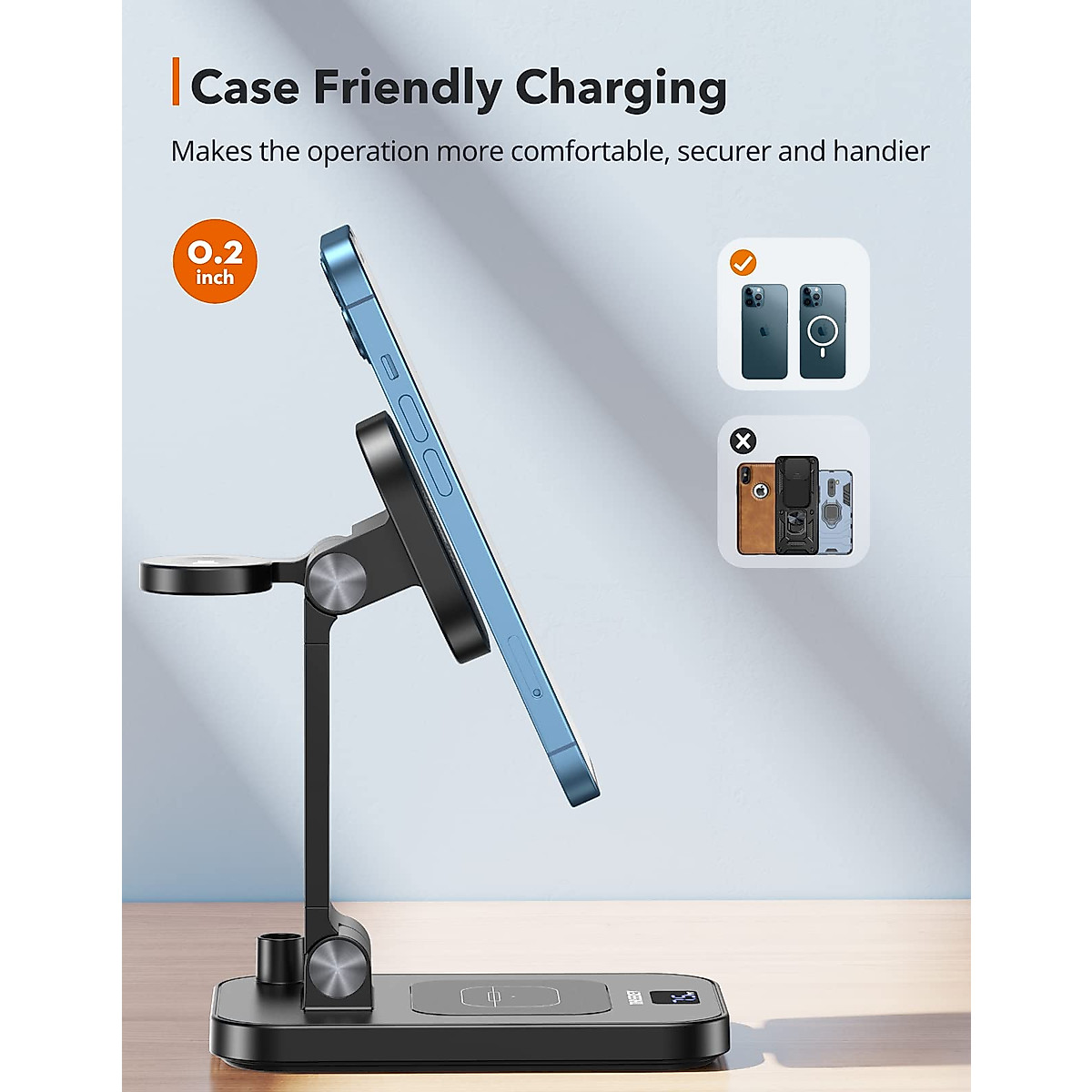 Wireless Charging Station for iPhone, 4 in 1 Fast Wireless Charger Stand with USB C Adapter Compatible with iPhone 16/15/14/13/12 Pro Max/Plus, Airpods, iWatch 5/SE/6/7/8, iPad Pencil 1st Generation