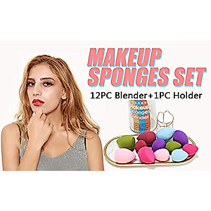 Makeup Sponge Blender Beauty Sponge Set 12pcs and Beauty Foundation Sponge Blender Holder 1PCS,Blending Sponges Cosmetic Puff Flawless for Cream, Liquid Foundation & Powder,Gift for Women