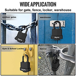 Padlock with Key, [2 Pack] [4 Keys] Diyife Padlock Waterproof Lock Key Padlocks 40mm Heavy Duty Padlocks Anticut, Oustside Laminated Steel for Gym Locker, Garage, Fence, Shed, Yard,Outdoor & Indoor