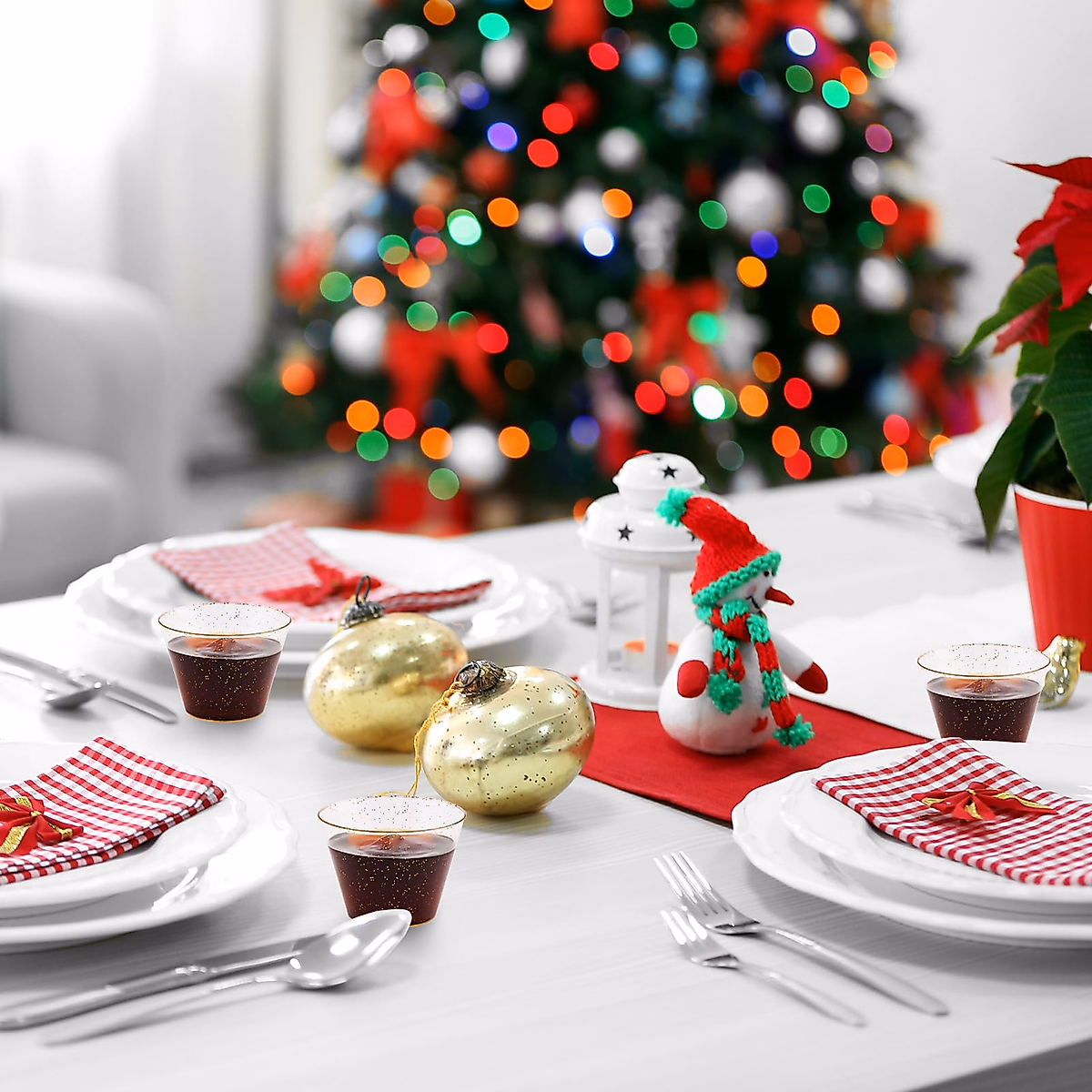 JOLLY CHEF 5 oz 100 Pack Small Glitter Disposable Cups, Glitter Plastic Cups, Disposable Plastic Shot Glasses Perfect for Parties Halloween Thanksgiving Christmas