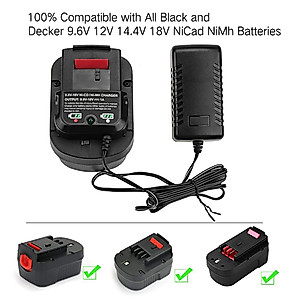 Replacement for Black and Decker 9.6V-18V Battery Charger: 90571729, 90556254-01, 90592360-01 Compatible with Black and Decker 18V 14.4V 12V 9.6V NiCad & NiMh Battery