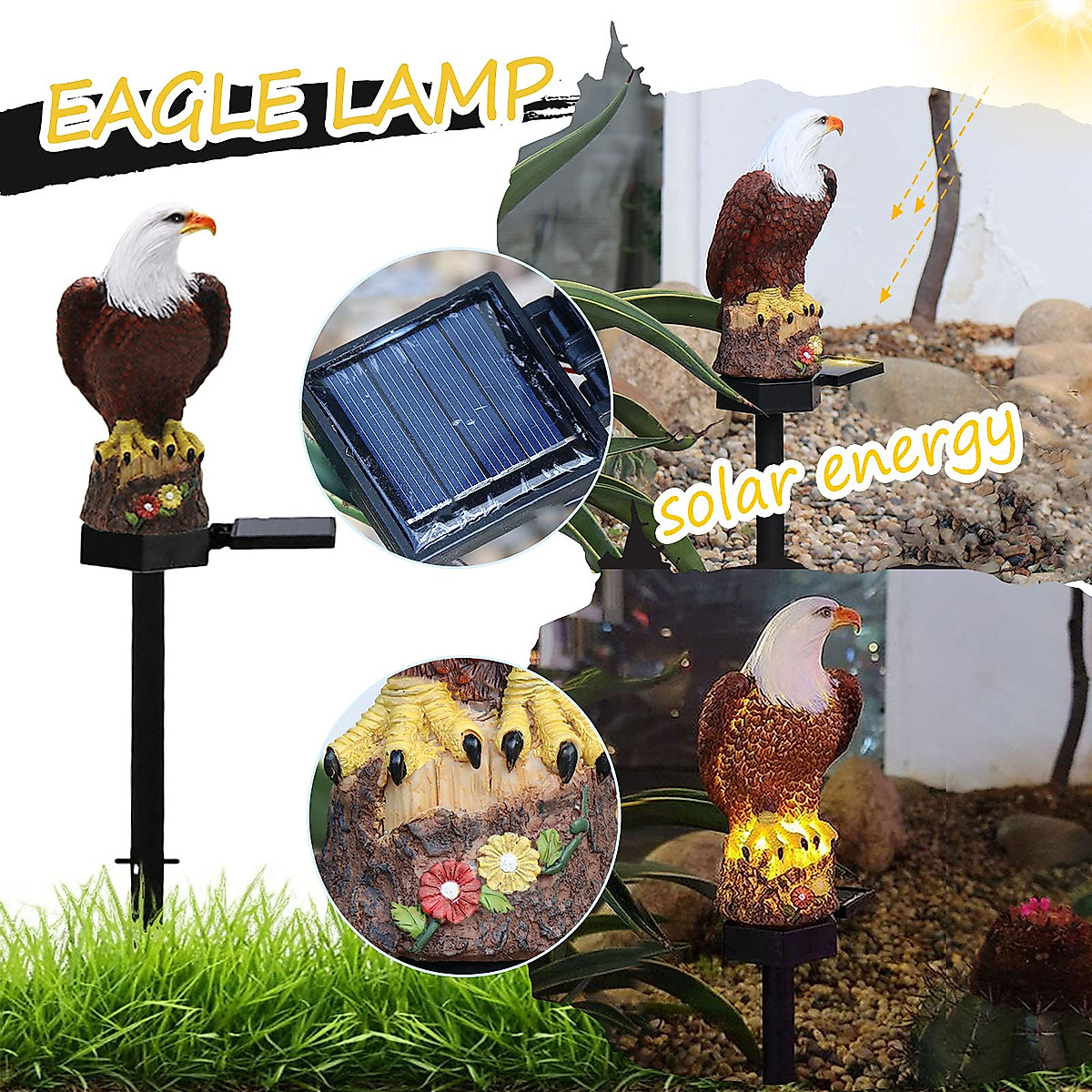 Solar Eagles Ground Plug Lawn Lamp Outdoor Courtyard Garden Decoration Lamp Solar Lights Outdoor Garden Home Decor Outdoor Patio Supplies Animal Elements Designed Glowing Lights
