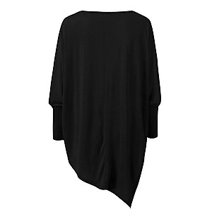 finess Womens Ladies Blouse T Shirt Tops Long Sleeve Solid Irregular Hem Loose Casual Sweatshirt Pullover Tunic Fall Clothes M-XXL (Black, M)