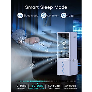 COOLECH Portable Air Conditioners w/Remote, 4 Modes & 3 Speeds, Waterless Alert System & 2.4-Gal Tank for 20H Cooling, 12H Timer for Auto Off, 3-IN-1 Evaporative Air Cooler for Room Bedroom Office