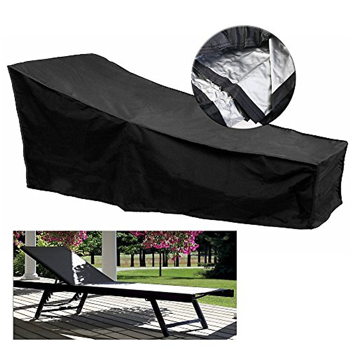 Comfysail Sun Lounger Cover Waterproof Sunbed Cover Outdoor Garden Patio Furniture with a Storage Bag,Black,208x76x41/79cm