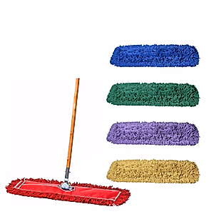 24 Inch Red Dust Mop with Wood Handle and 24 Inch Dust Mop Refill Bundle - 1 Mop Sets and 4 Refills