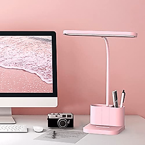 AXX Pink Desk Lamp for Home Office, Cute Desk Lamps for Bedrooms, Kawaii, Dimmable LED, Flexible Gooseneck, Pen Holder, Touch Control, Room College Dorm Essentials for Teen Girls Kids