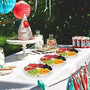 Baderke 10 Pack 10 Inches Round Plastic Serving Tray 6 Sectional Plastic Appetizer Tray with Lid Clear Food Platters Round Platter Container Veggie Fruit Organizer for Party and Buffet (Clear)