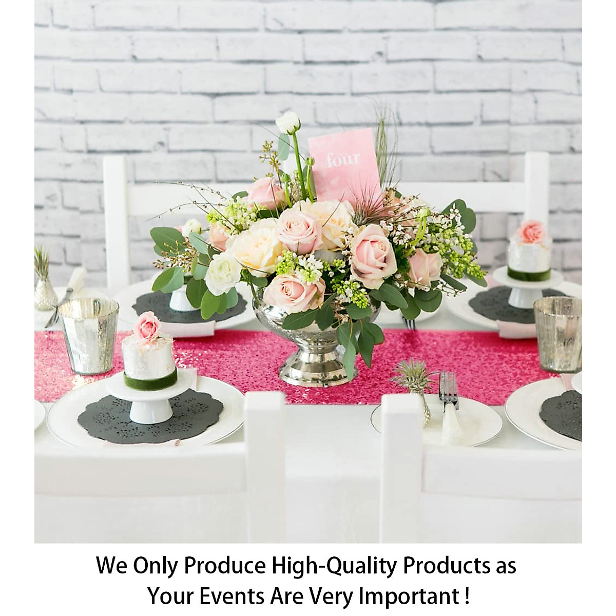 ShinyBeauty 12x108-Inch Hot Pink Sparkly Sequin Table Runner Glitz Sequin Table Runner for Wedding Part/Event Linen (Hot Pink)