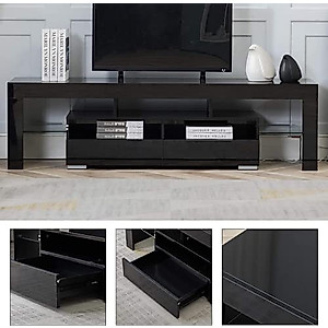 Bonzy Home LED TV Stand for 65 Inch TV Entertainment Center Black TV Stand with 16 Colors RGB Light and RF Remote Control Modern TV Media Console for Living Room Bedroom