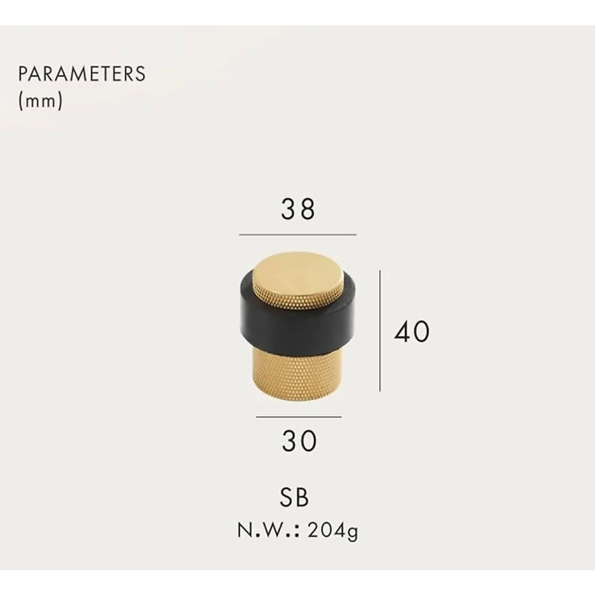 Metal Workz Hardware Modern Floor Mount Door Stop Solid Brass Knurled Textured Rubber Door Stopper (Satin Brass)