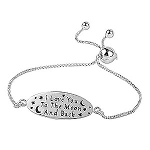 PORI JEWELERS 925 Sterling Silver I Love You To The Moon and Back Inspirational Quote Adjustable Charm Bracelet - Yellow or Silver (Silver)