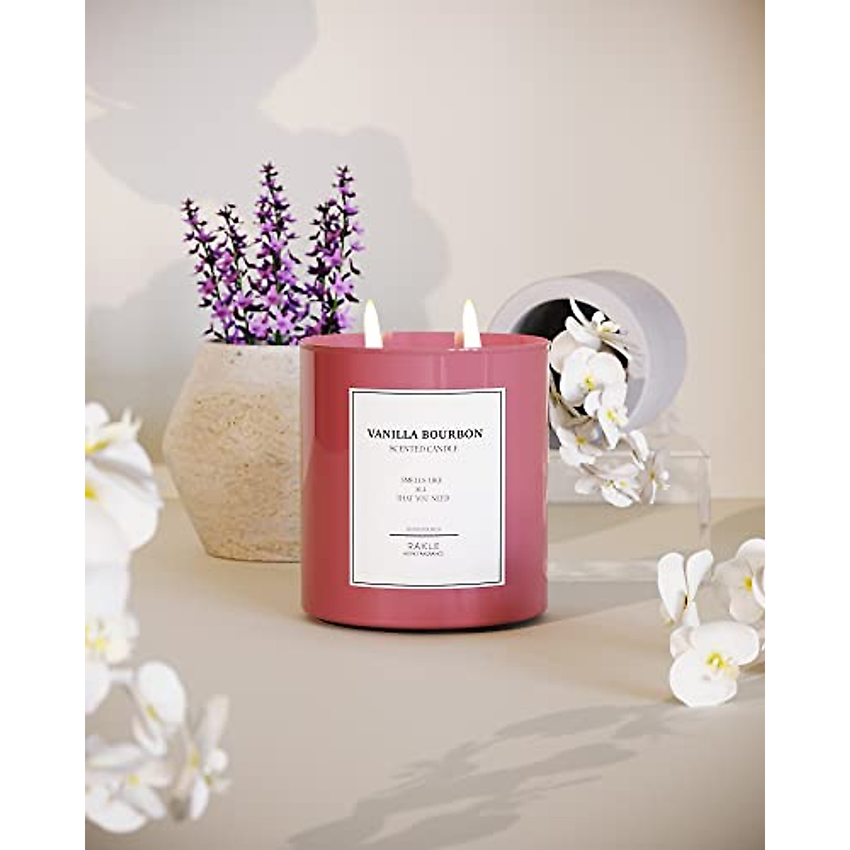 RAKLE Candles for Home Scented – Vanilla Bourbon Scented Candle 16.9 oz – Premium Soy Wax Blend Candle Jar with Lid for Home, Meditation, Aromatherapy – Delightful Long Lasting Scents