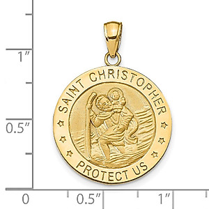 Jewelry Stores Network Saint Christopher Protect Us Words On Solid Quarter Size Round Medal Pendant in Real 14k Yellow Gold 23mm