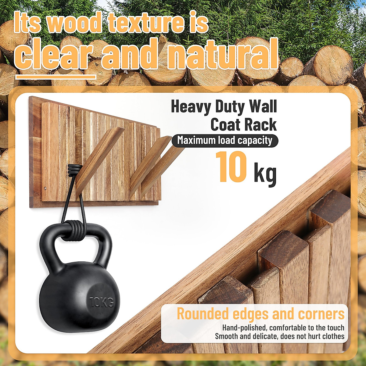 KYIAANY Wall Coat Rack for Farmhouse: Wooden Rustic Heavy Duty 8 Hooks Wall Mounted for Narrow Spaces Entryway Hallway Bathroom for Hanging Jacket Towel Backpack Bag (Neat Style)