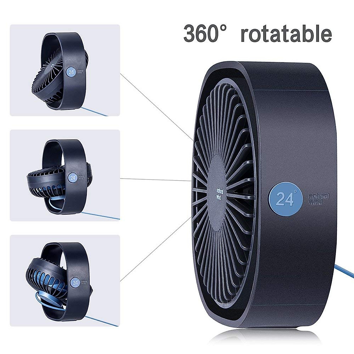 warrita 2024 Upgraded Small USB Desk Fan,3 Speeds Strong Wind, 360° Rotatable, Quiet USB Air Circulator Fan with Anti-slip Pad, Perfect Cooling for Office, Dorm, Camp, Laptop, Library - Navy Blue