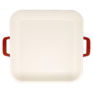 Heiss® Energy-Efficient Cast Aluminum Mini Square Grill Pan for Serving, 10 Ounce, 6" x 6", Red/White