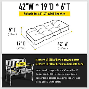 SUNROX Gel Memory Foam Bench Cushion with Piping, Heavy Duty Tufted Fadeshied Water Resistant Ultra Durable Thicken Reversible Indoor/Outdoor Bench Seat Pads 42x19x5 inch, Husk Birch