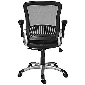 Office Star EM Series Bonded Leather Manager's Adjustable Office Desk Chair with Thick Padded Seat and Built-in Lumbar Support, Black with Silver Finish