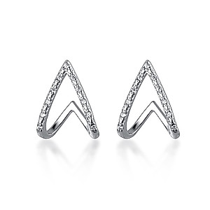 Reffeer 925 Sterling Silver CZ V Cuff Earrings Piercings for Women Teens Claw Huggie Earrings Studs (A-Silver)