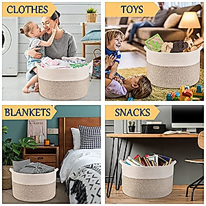 AOSION Large Cotton Rope Basket 22" x 22"x14" Extra Large Storage Baskets, Woven Laundry Basket for Blankets, Nursery Toy Basket with Handles, Blanket Basket for Living Room (Brown)
