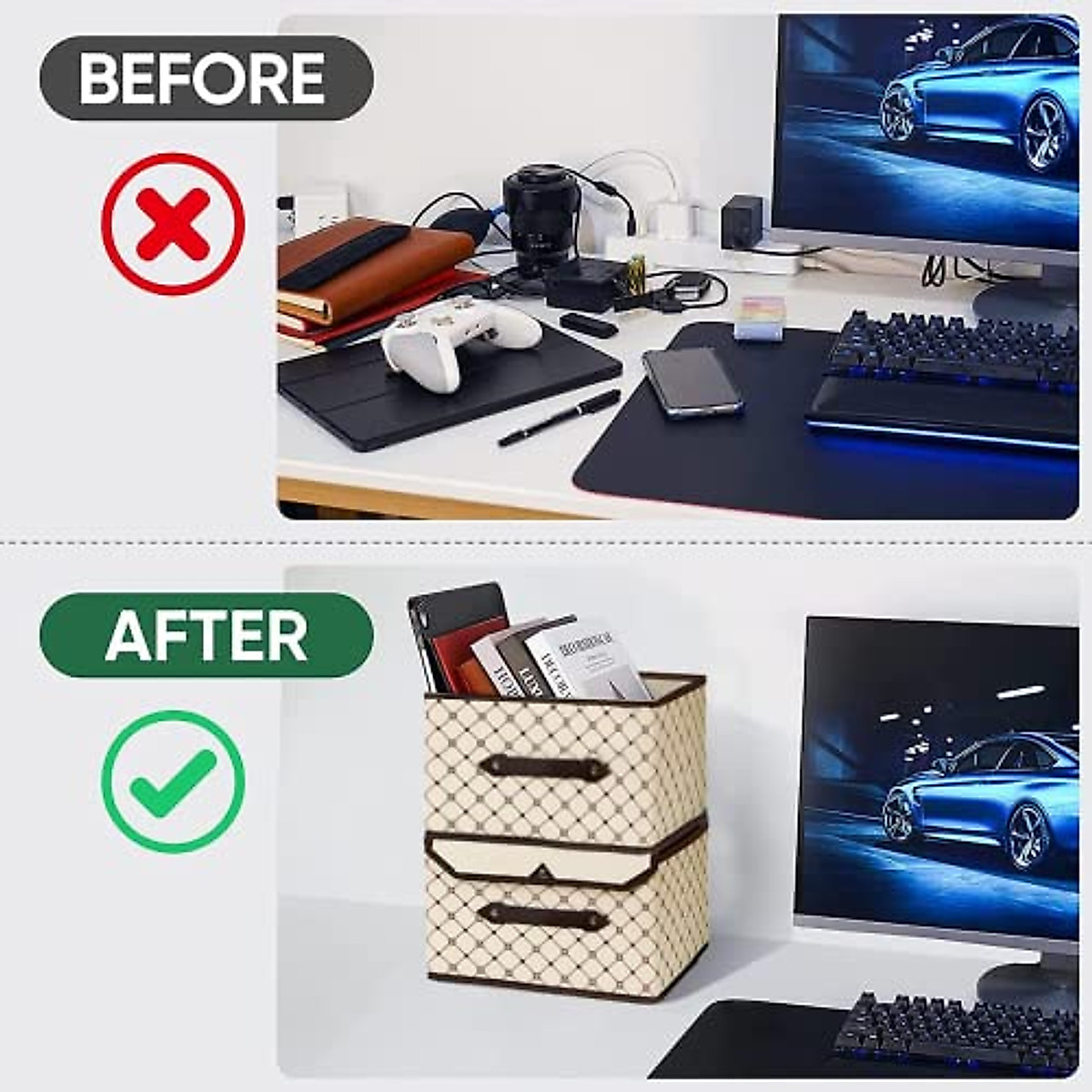 weallbuy Storage Boxes with Lids, 4 Foldable Storage Bins, Organizer Bins Set for Clothes Toys Books Cosmetics Sundries (Moring Glory)