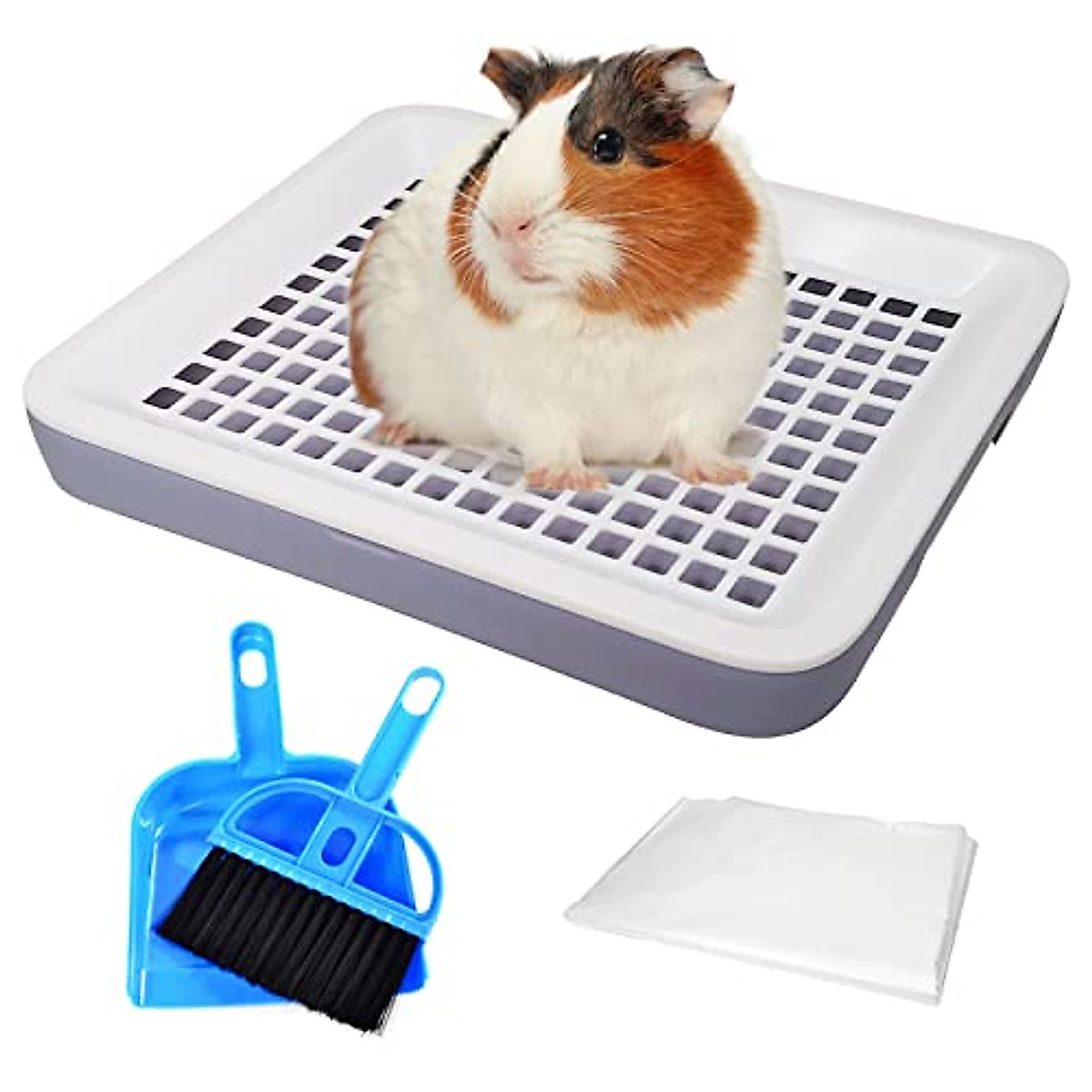 Fhiny Guinea Pig Litter Box, Small Animal Potty Training Rabbit Bedding Litter Pan with Disposable Cage Liners Square Cage Accessories for Guinea Pigs Rabbits Bunny Chinchillas Ferrets (Random Color)