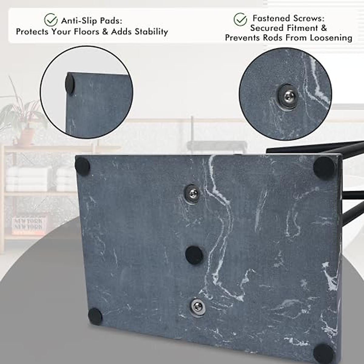 WISATO - Free Standing Towel Rack for Bathroom - Stand Alone 2 Tier Stainless Steel Towel Rack for Bathroom Floor with Heavy Marble Base & Matte Black Finish - Double T Shape Drying Stand for Towels