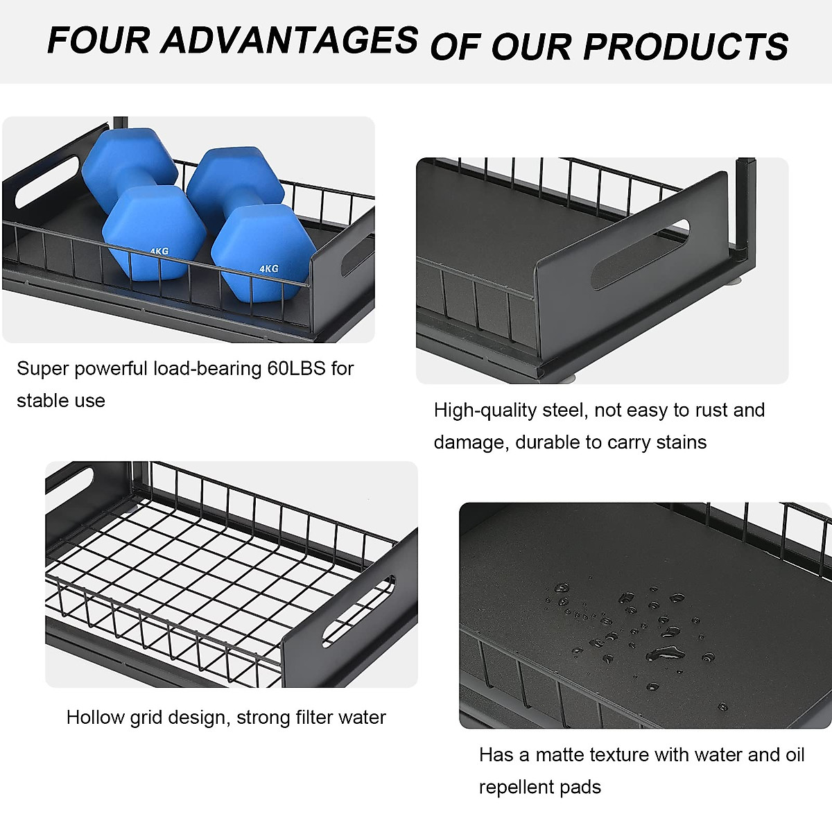 XCELLENT GLOBAL XG Under Sink Organizers and Storage,2-Tier Kitchen Sink Organiser with Sliding Storage Drawer,Pull-Out Cabinet Organizer Sliding Baskets for Cabinet, Cupboard,Bathroom Black