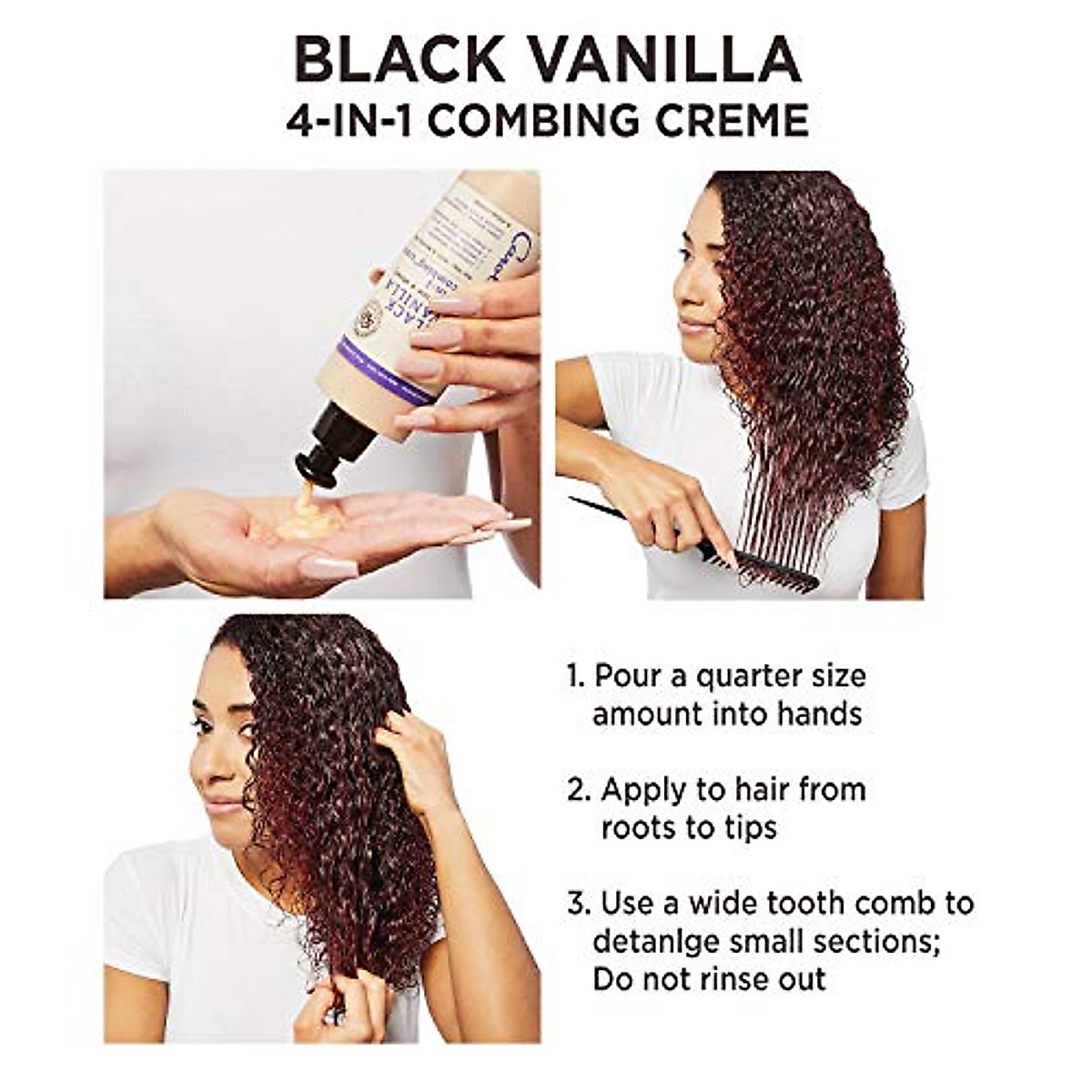 Carol's Daughter Black Vanilla 4-in-1 Combing Creme, Hair Cream For Curly, Wavy or Natural Hair, Hair Detangler for Dry, Dull or Brittle Hair, 8 Fl Oz